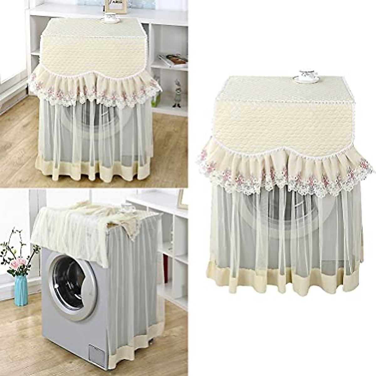 Vosarea Front Door Decor Sunproof Washing Machine Cover 60x60x87cm Automatic Washer Protectors Delicate Washing Machine Cover (Beige) Laundry Machine Cover Replacement Home Decoration