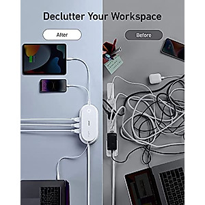 Anker 647 Charging Station (100W), 10-in-1 Power Strip with 6 AC, 1 USB-A, 1 USB-C, 2 Retractable USB C Cables (3ft), 5ft Extension Cord,Power Delivery for Conference Rooms, Desktop Accessory