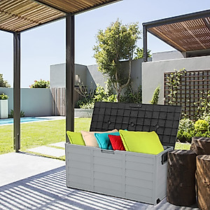 VINGLI Upgraded 75 Gallon Outdoor Storage Box, Lockable Plastic Storage Containers with Lid, Patio Deck Box Furniture for Garden, Pool, Balcony, Yard (Black)