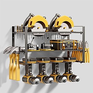 Power Tool Organizer Wall Mount - Heavy Duty Garage Storage Rack for Drills, Cordless Tools, and Hand Tools - Workshop, Shed, Pegboard or Basement (3 Tier 4 Drill Holders, 16 Inch)