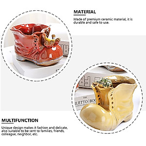 Ceramic Boot Planter Plant Pot Vase Planter with Bird Figurines Bonsai Pot Flower Pot Succulent Planter Multi Pot(Color Random)