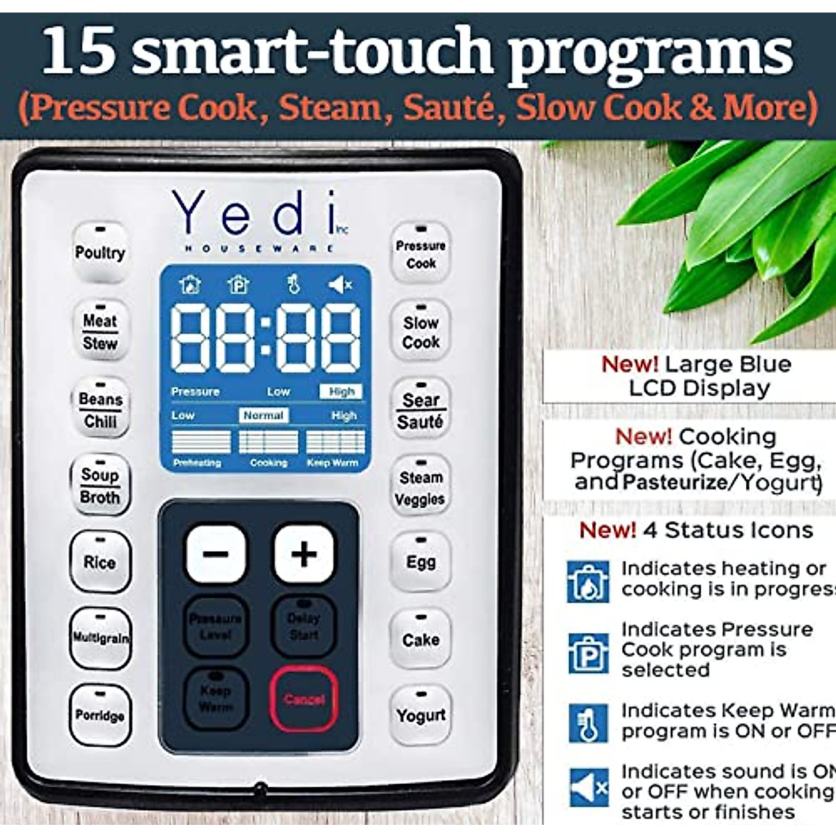 Yedi 9-in-1 Total Package Instant Programmable Pressure Cooker, 6 Quart, Deluxe Accessory kit, Recipes, Pressure Cook, Slow Cook, Rice Cooker, Yogurt Maker, Egg Cook, Sauté, Steamer, Stainless Steel
