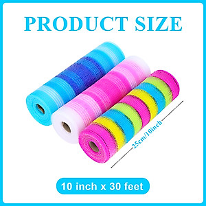 Kavoc 30Yards Poly Mesh Ribbon Decorative Mesh Red White Blue Metallic Foil Patriotic Tulle Roll for Veterans Day Patriotic Swags and Florist Crafting,10 Inch Wide (Easter)