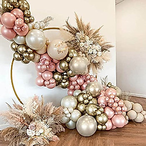 Dusty Rose Pearl Balloon Garland Double Stuffed Blush Pink Beige Balloons White Sand Nude Boho Balloon Arch Kit Metallic Gold Balloons for Baby Shower Bridal Wedding Birthday Party Decoration