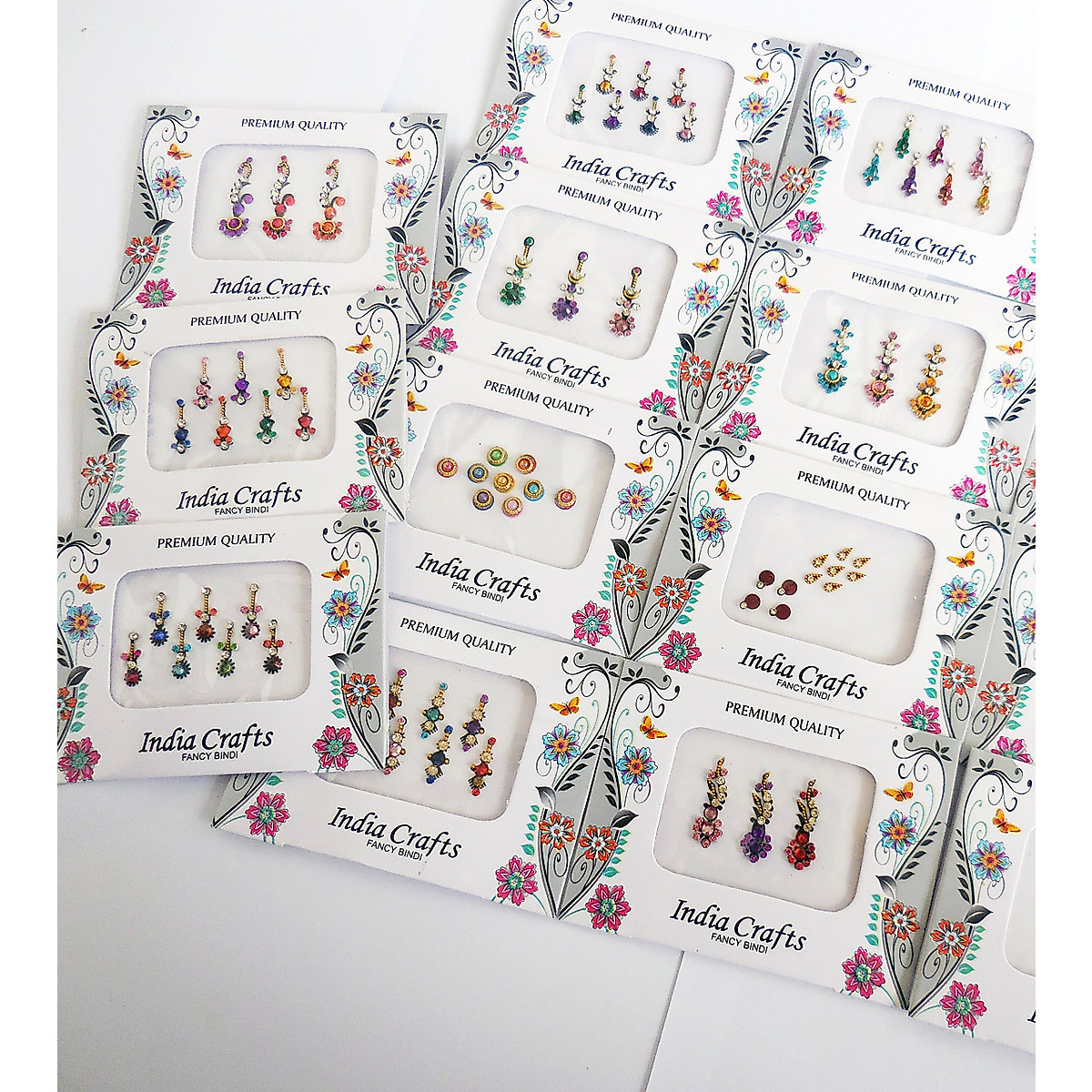 12 Combo Bindi Packs All in One- Multicolored Face Jewels Bindi Stickers Indian Forehead Tika