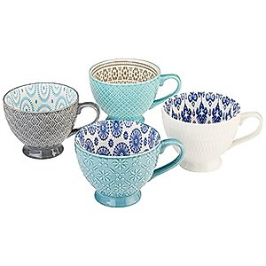Signature Housewares Pad Print PP11 Assorted Footed Mugs (Set of 4), Multicolor,20 fl oz