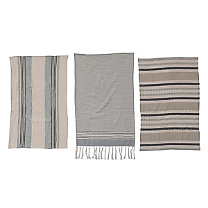 Creative Co-Op Cotton Stripes and Fringe, Set of 3 Styles Tea Towel, Multi