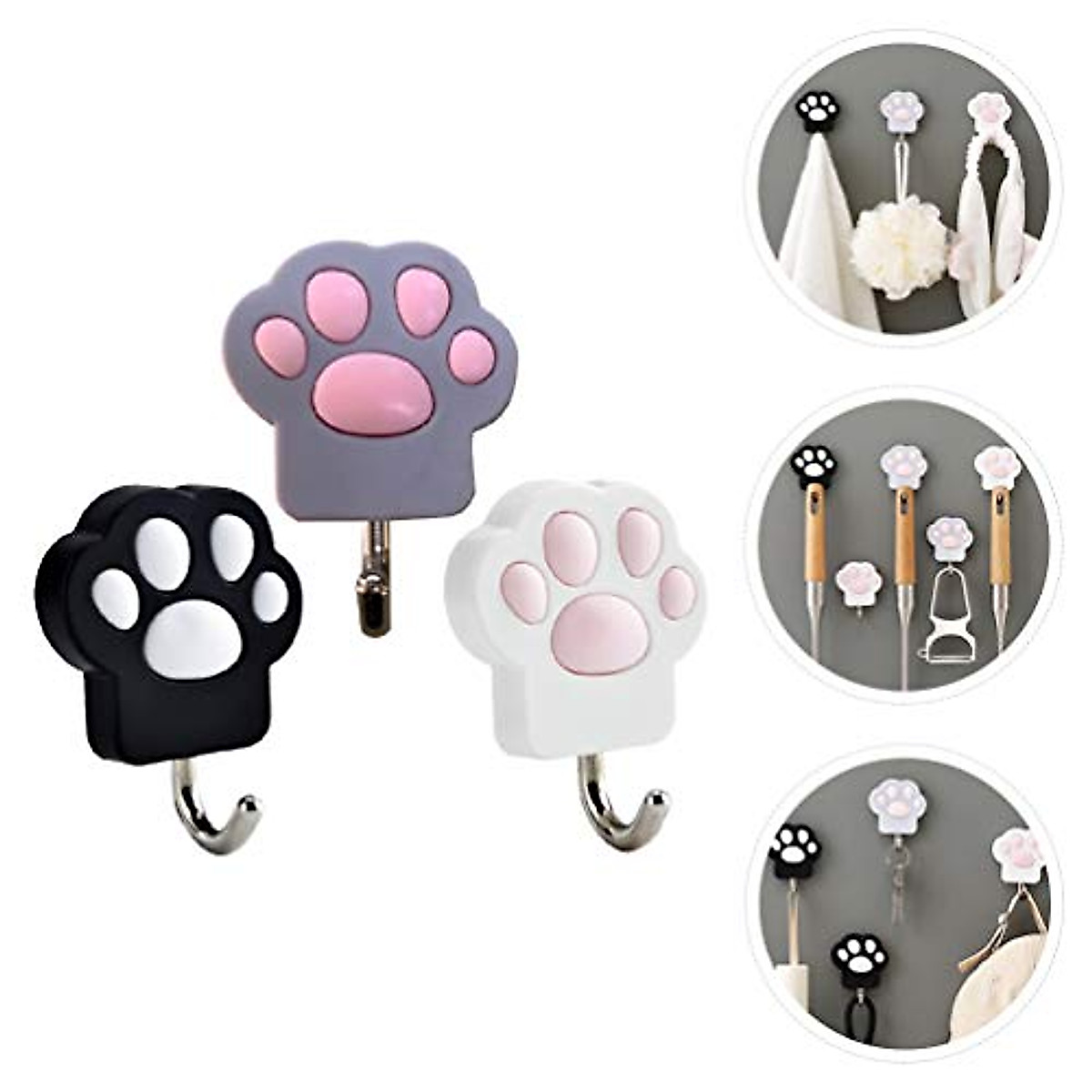 Hemoton 3Pcs Decorative Wall Hook Cat Paw Hooks Punch Free Self- Adhesive Hanger for Bedroom Kitchen Bedroom Purse Coat Towel Tool Hanging