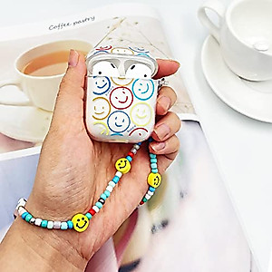 KOUJAON Airpods Case Cover Clear AirPod Case Soft TPU Protective Cover for AirPods 2 & 1 Charging Case with Bracelet Lanyard Wrist Strap (Smiley Face)