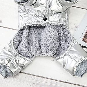 Izefia Dog Coat Windproof Jacket Cold Weather Coat 4 Legs Warm Dog Jumpsuit Winter Thick Clothes Snow Proof Coat Cotton Dog Coat for Small Dog Medium Cat Silver XL