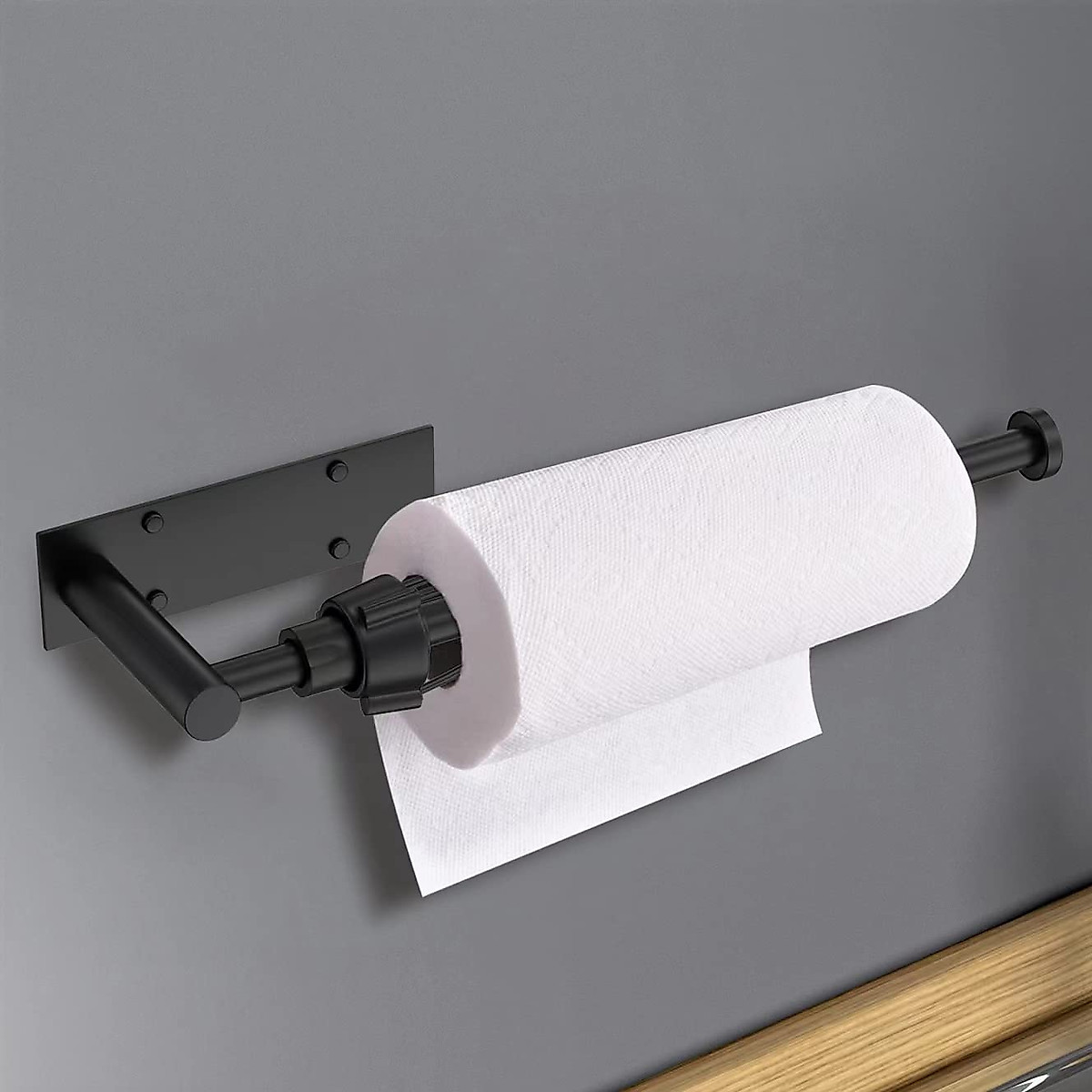 VAEHOLD Self Adhesive Paper Towel Holder Under Cabinet Mount, Wall Mounted Paper Towel Roll Holder for Kitchen, Bathroom, Wall - SUS304 Stainless Steel (Matte Black)