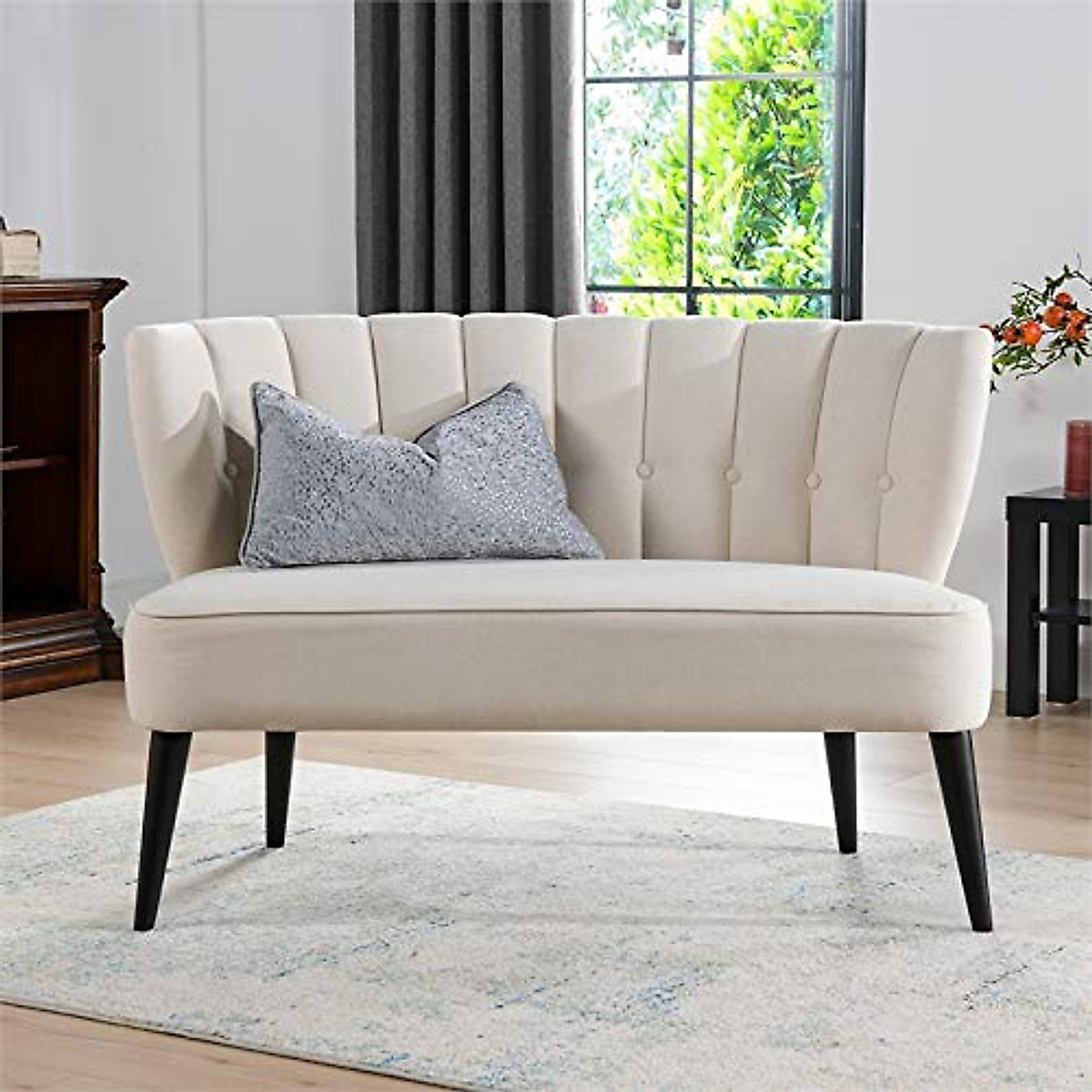 Jennifer Taylor Home Becca Channeled Tufted Settee, Sky Neutral