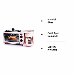 3 in 1 Breakfast Maker Station Toaster Oven with 30-Min Timer, Heat Selector Mode, 4-Cup Coffeemaker, Griddle, Toaster Oven, pink