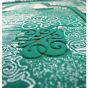 Modefa Turkish Islamic Prayer Rug | Soft Velvet Janamaz Praying Carpet | Muslim Praying Mat for Men & Women Ramadan or Eid | with Car Hanger | Classic Elegant Swirl (Green)