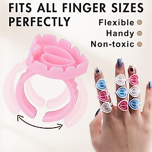 Embagol 100 PCS Glue Rings Smart Glue Cups Lash Glue Holder Heart Glue Cups Lash Glue Rings Fanning Blossom Cups for Eyelash Extensions Pink