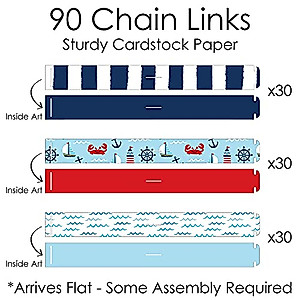 Big Dot of Happiness Ahoy It’s a Boy - 90 Chain Links and 30 Paper Tassels Decoration Kit - Nautical Baby Shower Paper Chains Garland - 21 feet