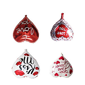Amosfun Pack of 20 I Love You Balloons Valentines Day Party Decorations Heart Foil Balloon Kiss Me Ornaments Romantic Props for Wedding Supplies Random Style