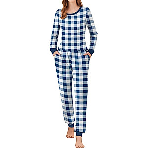 Ekouaer Ladies Pajama Set Plus Size Pajamas for Women Joggers Pladi Pants Pj Set Two Piece Pajama Set