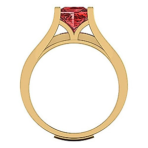 Clara Pucci 3.37ct Princess Cut Pave Solitaire with Accent Scarlet Red Garnet Sliding Statement Bridal Ring Band Set 14k Yellow Gold 5