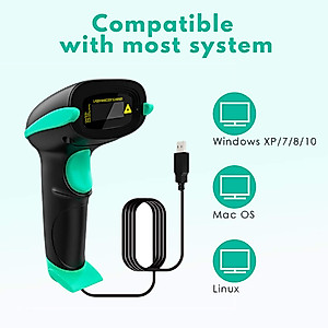 NADAMOO USB Barcode Scanner with Stand, Automatic Sensing 1D Handheld Wired Laser Bar Code Reader Portable Hand Bar Code Scanner Fast Auto Scan for Warehouse Retail Store Library Supermarket POS