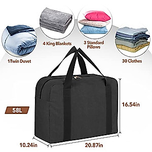 Nsxsu Extra Large Capacity Thickened Canvas Comforter Storage Bags Organizer, Full-coverage Reinforced Handle with Zipper, Moving Bag for Store Blankets, Thick Fabric, Bedding, Clothes, Pillows