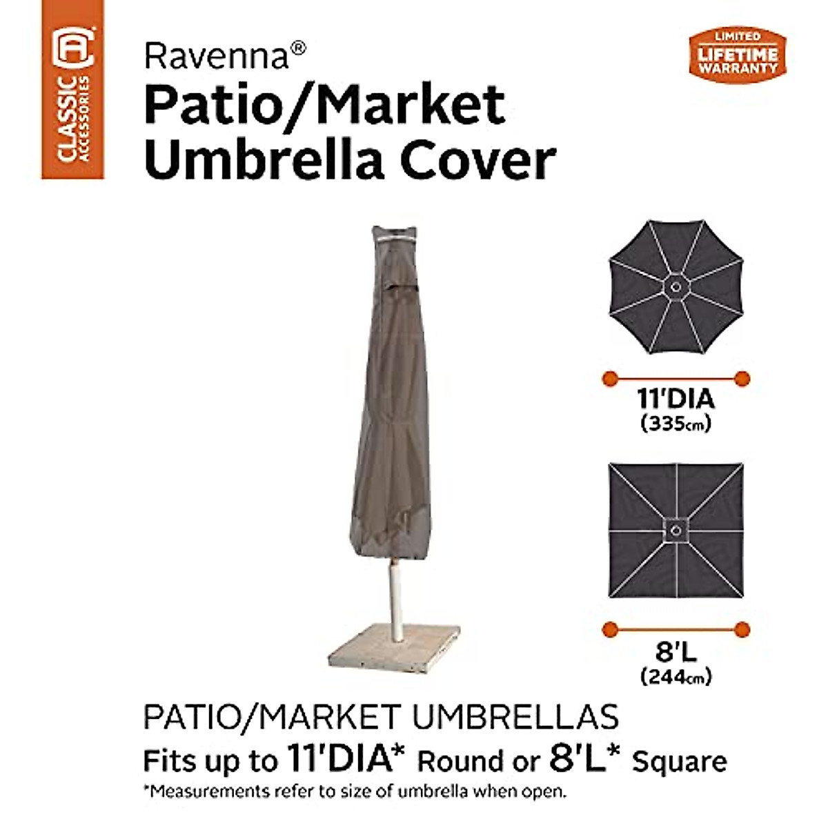 Classic Accessories Ravenna Water-Resistant 11 Foot Patio Umbrella Cover, Patio Furniture Covers