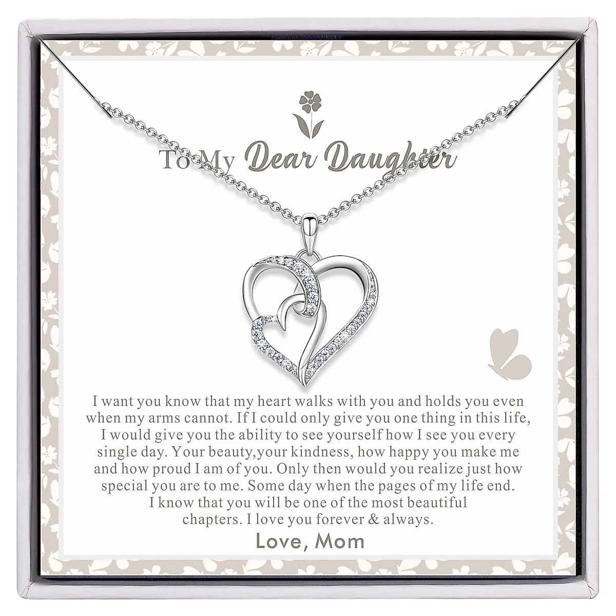 NINAMAID Daughter Gifts from Mom, 925 Sterling Silver Daughter Necklace Gifts for Daughter Mother Daughter Gift To My Daughter Necklace Christmas Gifts