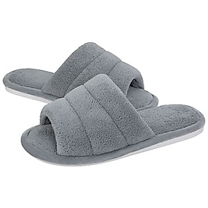 shevalues Unisex Terry Cloth Open Toe Slippers Womens Memory Foam Slip On House Slippers Shoes, Grey, 7.5-8.5 Women/6-7 Men