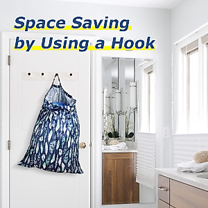 ZHMAIBDM Large Laundry Bag with Handles, Washable Large Dirty Clothes, Drawstring Organizer Bag, Fit Hamper Basket Camp Travel Home College Dorm, 26x39 inch, Navy Blue