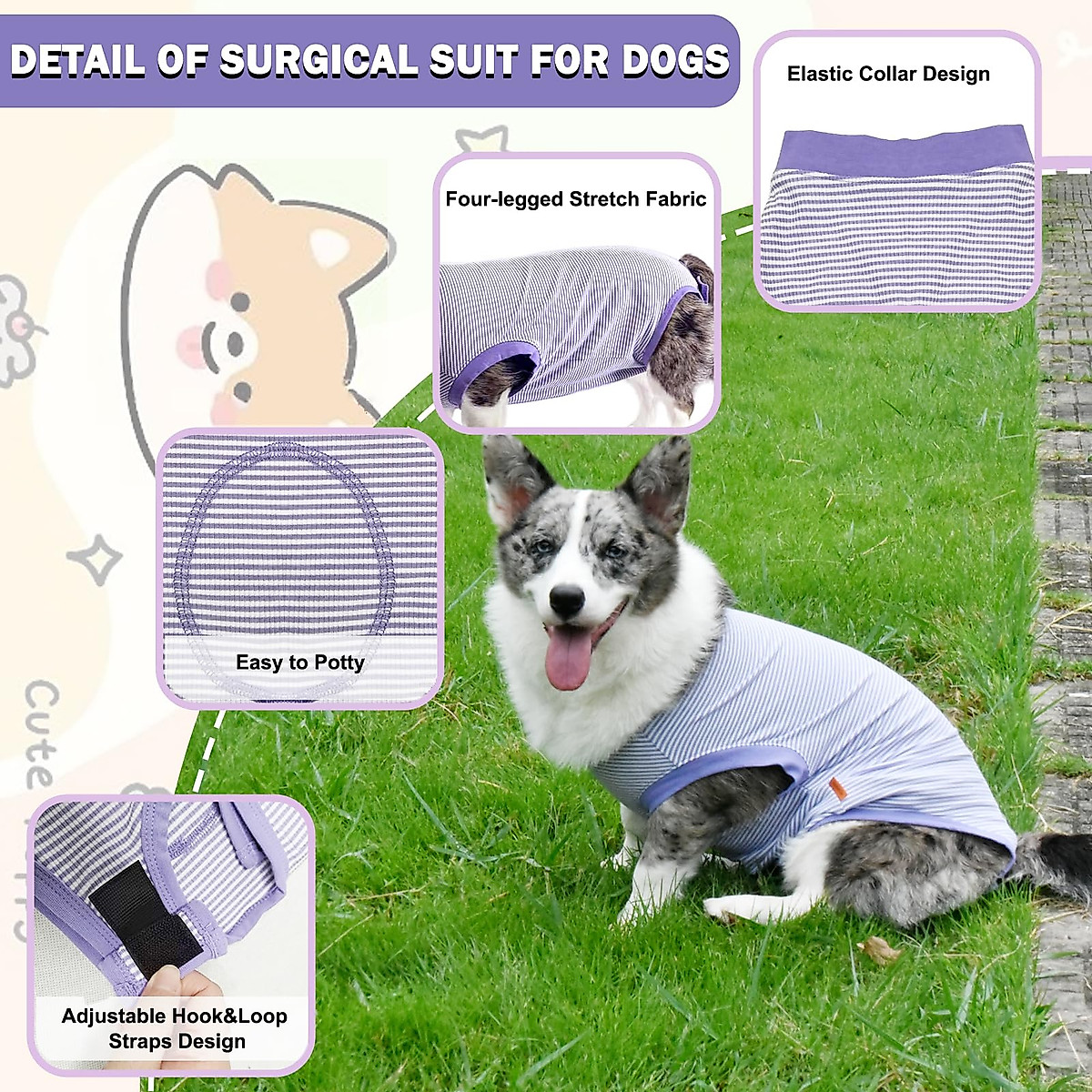 Uadonile Dog Surgery Recovery Suit, Surgical Recovery Suit for Dog Male Female, Spay Neuter Dog Recovery Suit, Cone Alternative Dog Surgical Onesie Purple, Medium