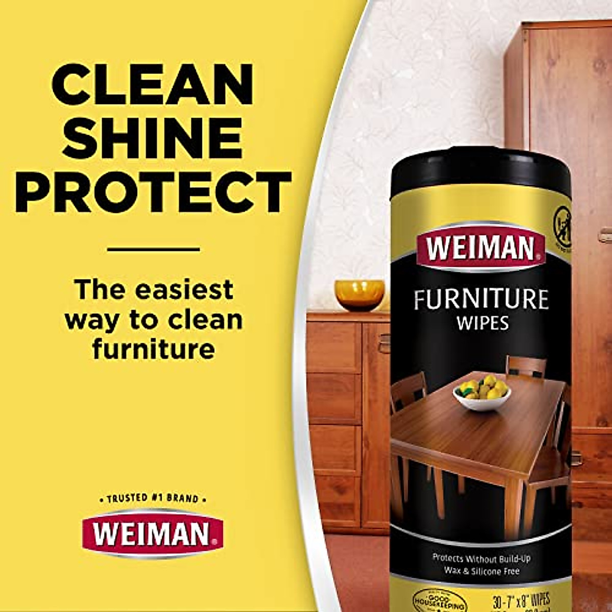 Weiman Wood Cleaner and Polish Wipes - Clean, Polish & Protect Wood Furniture, 30 Count