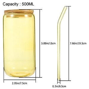 Kichvoe Glass Cups with Wood Lids and Straws 500ml Wide Mouth Drinking Mason Glass Tumbler Reusable Beer Cans Glasses Iced Coffee Glass Juice Bo Ba Cup Milk Cup for Home Office--Blue