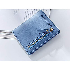 AnnabelZ Women Wallets Small Bifold Leather Pocket Wallet Ladies Mini Short Purse (Blue)