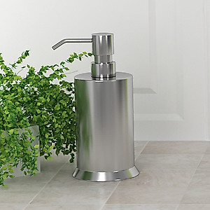 nu steel NP6H Newport Collection Liquid Soap & Lotion Dispenser Pump for Bathroom or Kitchen Countertops, Metal Pewter Finish, Brushed Stainless