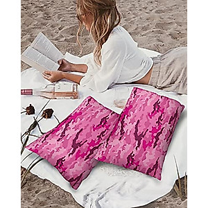 Funnywall88 Waterproof Throw Pillow Covers Set of 2 Camouflage Netting Camo Pink Couch Pillow Cases Outdoor Sofa Cushion Cover Home Decor for Bed Living Room, 20" x 12"