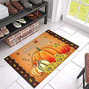 Indoor Doormats Absorbent Bath Rugs Non-Slip Rubber Backing Front Door Mat Thanksgiving Pumpkin Sunflower Fallen Leaves Entrance Floor Mats Vintage Maple Border Carpet for Bedroom Bathroom16 x24