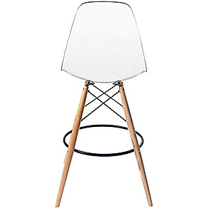 2xhome - Clear - 25" Seat Height DSW Molded Plastic Bar Stool Modern Barstool Counter Stools with Back and armless Natural Legs Wood Eiffel Legs Dowel-Leg