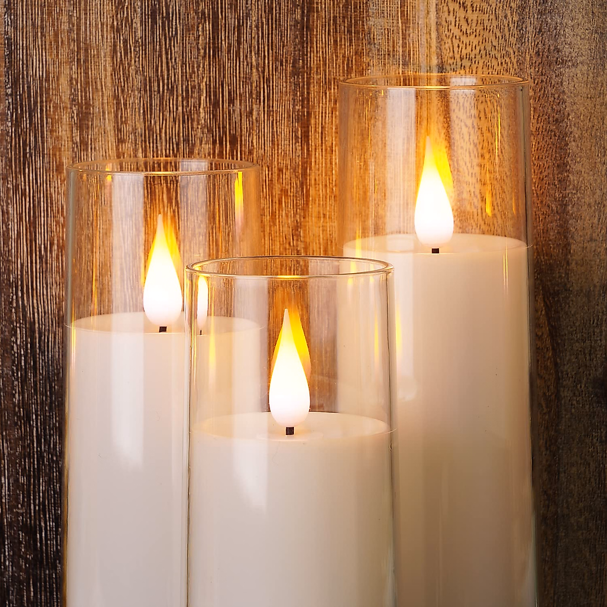 Amagic Pure White Flameless Candles, Battery Operated Candles, Flickering LED Pillar Candles with Remote Control and Timer, 3D Wick, Yellow and Blue Glow, Set of 5