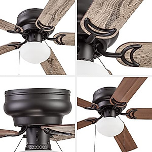 Prominence Home Alvina Traditional 44 Inch Ceiling Fan with Light, LED Flush Mount Ceiling Fan, Indoor Fan with 5 Blades, Gray Pine and Maple Brown Blade Finish Options, Bronze (51584-01)