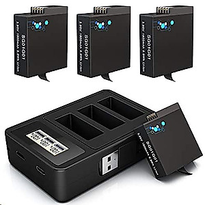 Batteries (3 Pack) 1800mAh and Charger for Gopro Hero 8/7/6/5 and Digital Monitor Compatible with Gopro Hero 8 Black, Hero 7 Black, Hero 6 Black, Hero 5 Black(Fully Compatible with Original)