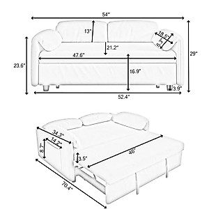 Convertible Pull Out Sofa Couch Bed with Mattress, 54'' Velvet 2-Seater Loveseat Sleeper, Futon Couches Pull Out Bed, Pop Up Daybed Sofa Bed with Storage Pockets for Living Room Small Space (Yellow)