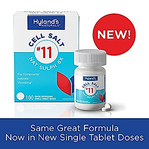 Hyland's Cold and Flu Medicine, Nausea Relief, Homeopathic Treatment, Naturals Cell Salts #11 Natrum Sulphuricum 6X Tablets, 100 Count