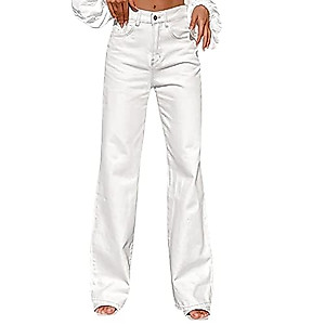 LONGBIDA Baggy Jeans for Women High Waisted Stretch Wide Leg Straight Denim Jeans(White,XL)