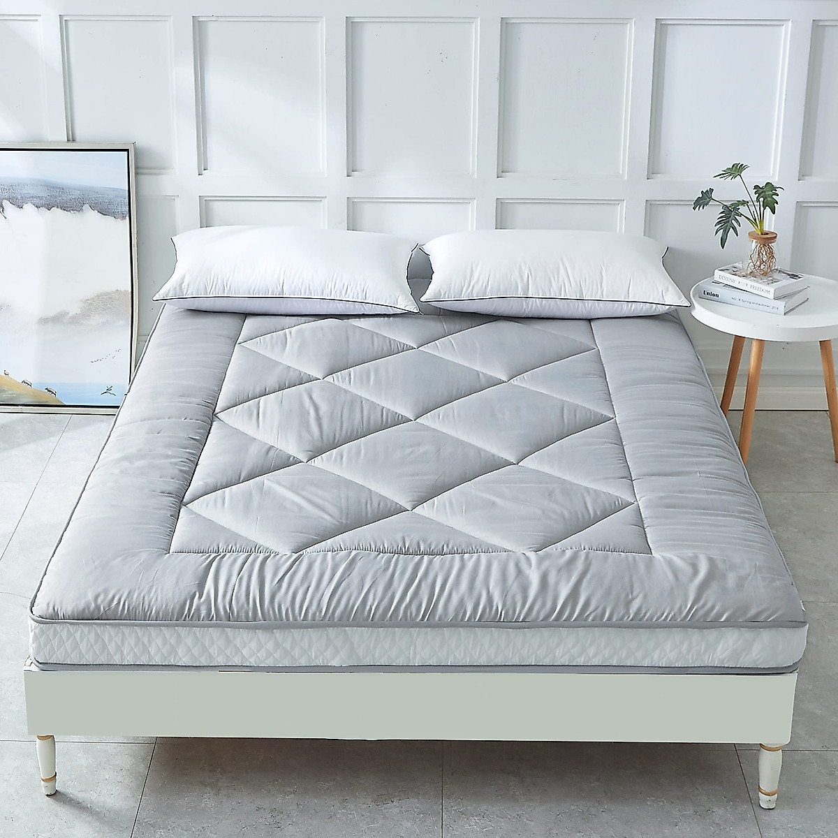 Heimorn Japanese Floor Mattress Futon Mattress, Thicken Sleeping Mattress Foldable & Portable Roll up Camping Mattress with Dust-Proof Cover, Gray Full,Grey