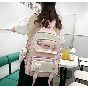 GGWIEAEA 5PCS Kawaii Backpack Set with Cute Pendant Waterproof College Style Suitable for Teenage Girls