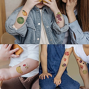 Everjoy Realistic Temporary Tattoos - 41 Designs, 20 Pcs, Waterproof Watercolor Fruits Tattoos for Kids