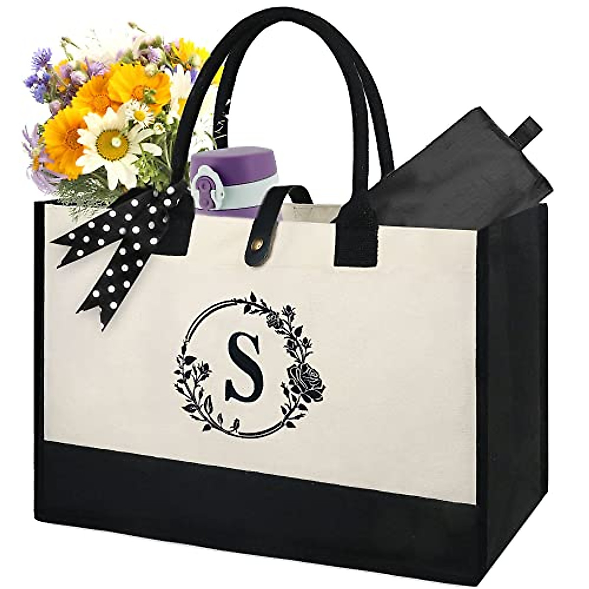 BeeGreen Birthday Gifts for Women w Magnetic Buckle Personalized Gifts for Women w Inner Zipper Pockets Initial Gifts for Women Embroidery Monogram Gifts for Women Mom Teacher Mother 13oz Canvas S