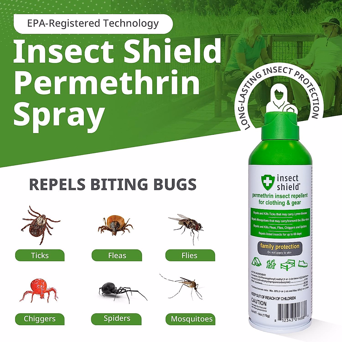 Insect Shield Premium Permethrin Spray - Tick, Flea, Fly, Mosquito, Chigger, Spider & Bed Bug Repellent for Clothing, Gear, Furniture, & Tents, Last up to 60 Days, Clear, 6 Oz Aerosol
