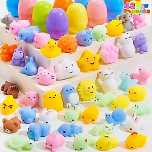 JOYIN 48 Pcs Mochi squishy toy Prefilled Easter Eggs,Cute Animals Mochi Squeeze Stress Relief Toys Kawaii Mini Soft Squeeze Mochi for Easter Party Favors, Easter Egg Hunt, Easter Goodie Bag Fillers