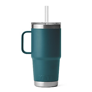 YETI Rambler 25 oz Tumbler with Handle and Straw Lid, Travel Mug Water Tumbler, Vacuum Insulated Cup with Handle, Stainless Steel, Agave Teal